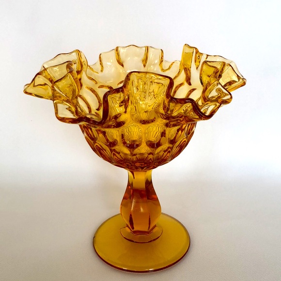 Fenton | Art | Fenton Colonial Amber Thumbprint Pedestal Compote Dish ...